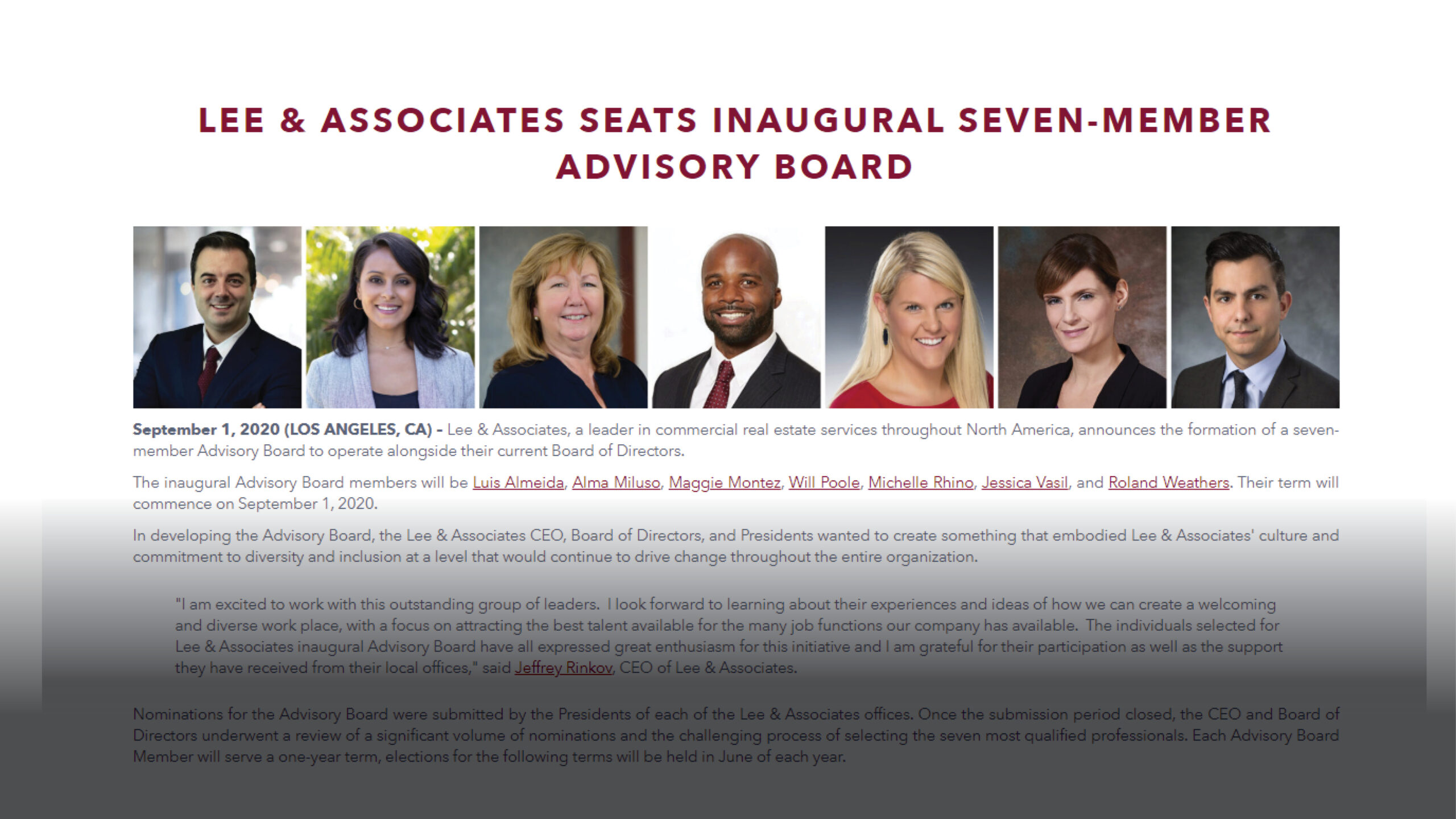 Lee & Associates Seats Inaugural Seven-member Advisory Board - Lee ...