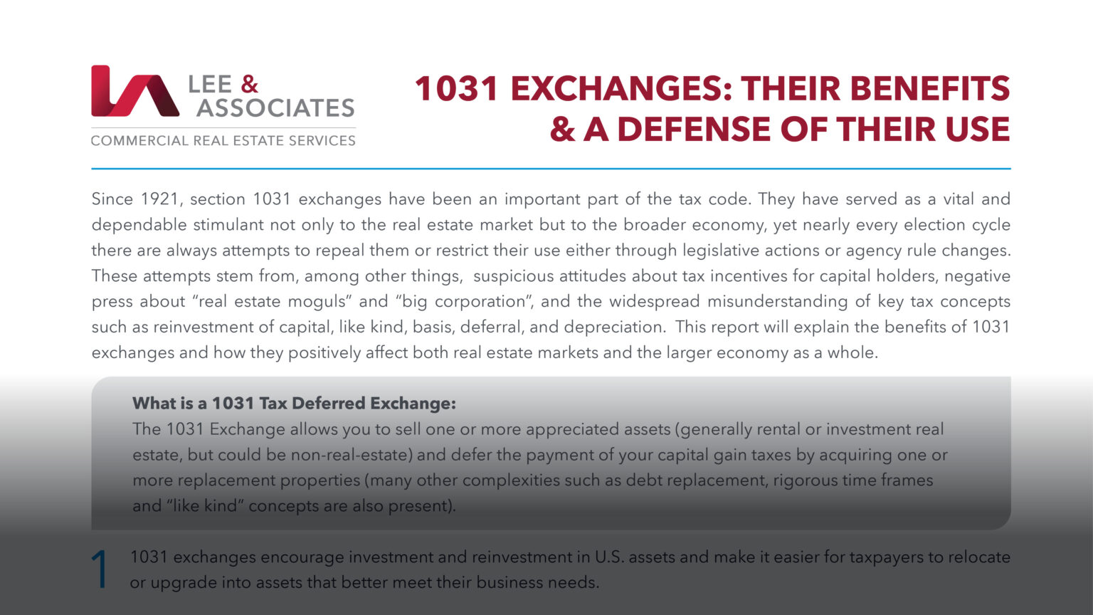 1031 Exchanges: Their Benefits & A Defense of Their Use - Lee ...